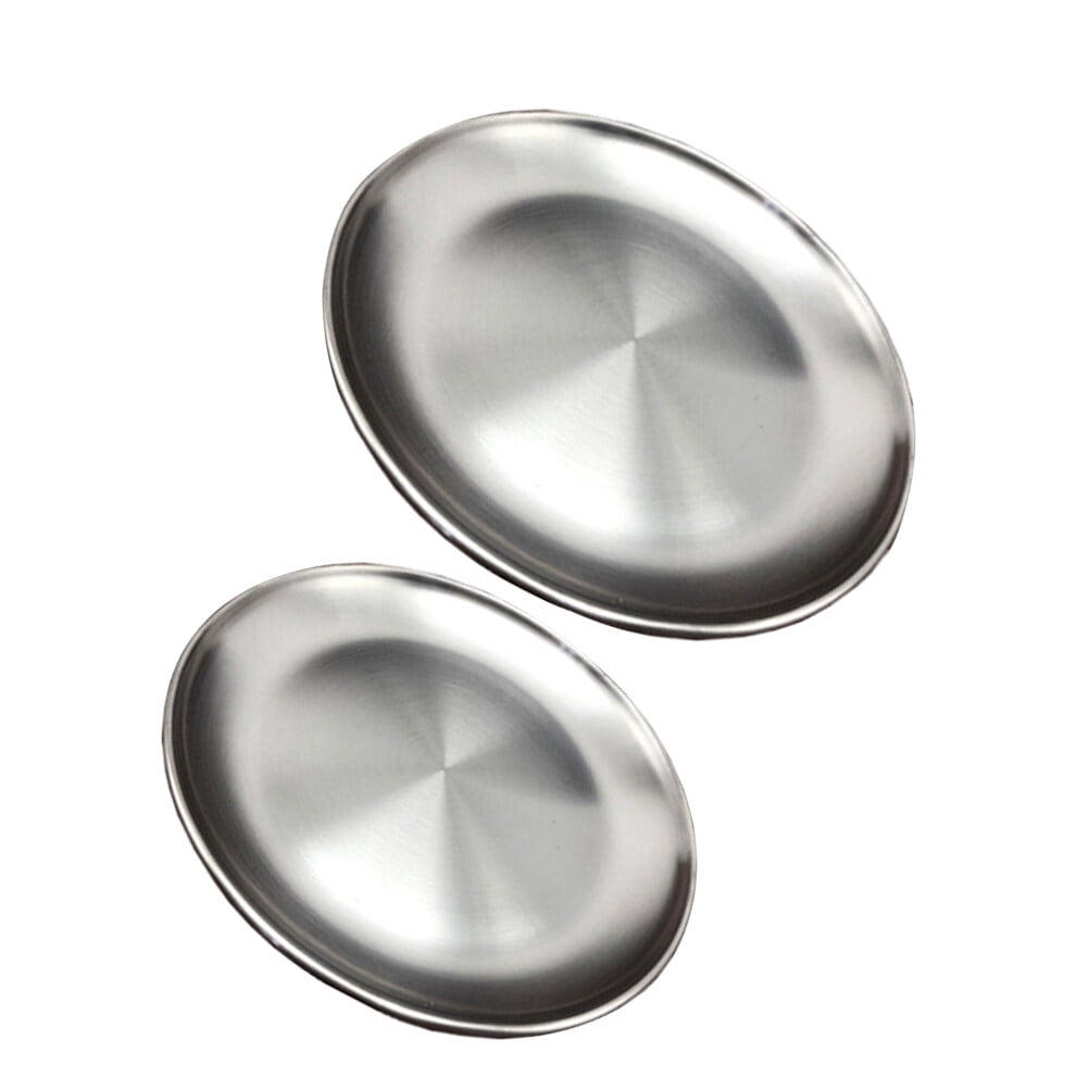 OUNONA 2pcs Stainless Steel Plate Thickened Round Barbecue Plate Cake ...