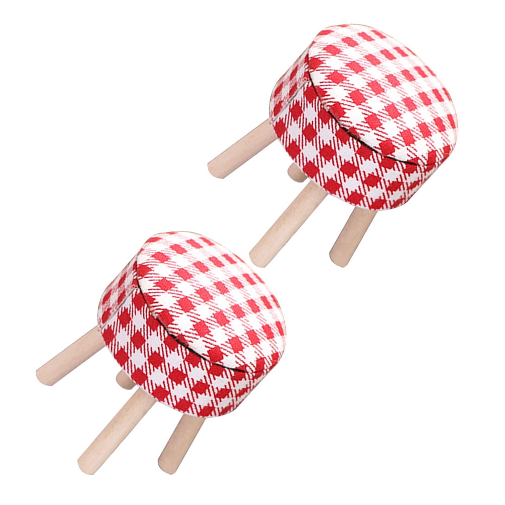 OUNONA 2pcs Vintage Miniature Stool Doll House Wooden Furniture Mini ...