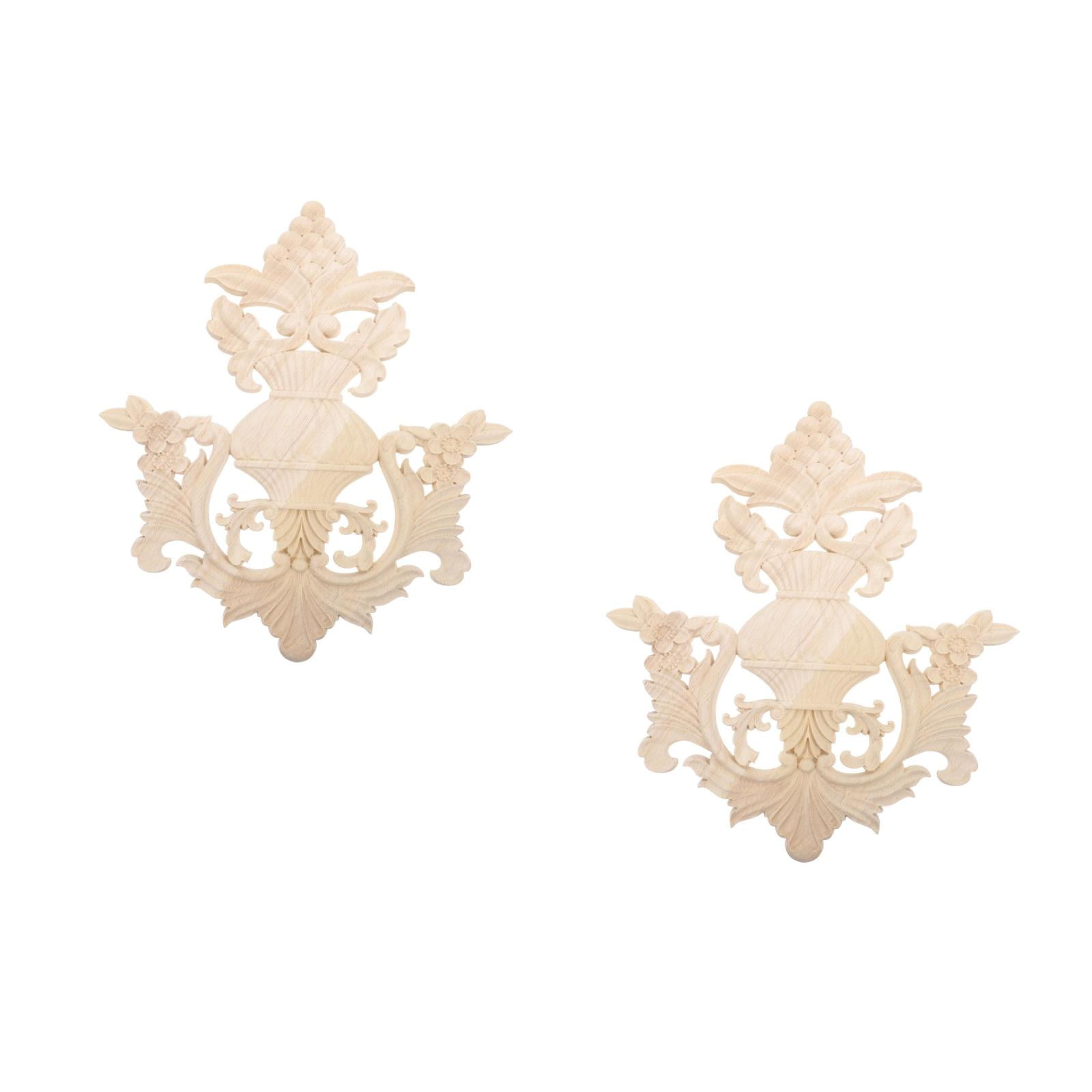 OUNONA 2pcs Wood Applique Wooden Carved Applique Onlay Wood Applique ...