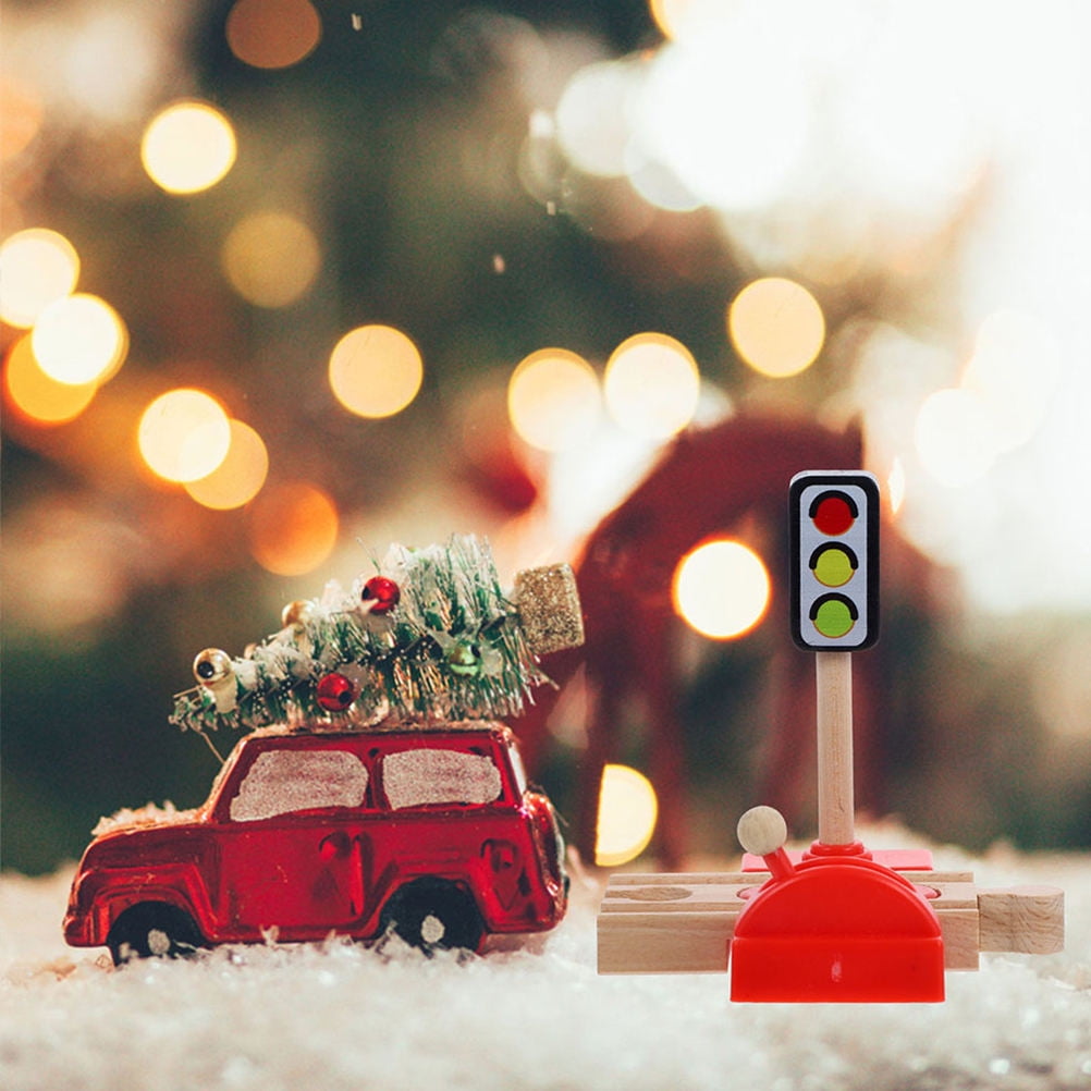 OUNONA 2pcs Wooden Train Track Accessories Pretend Train Traffic Light ...