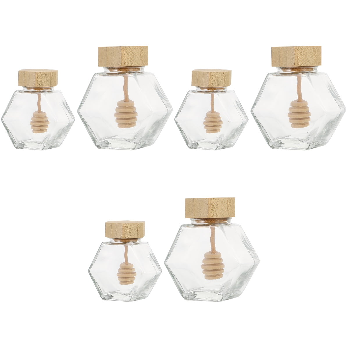 OUNONA 3 Pack Hexagon Honey Glass Bottle Wooden Lid Airtight Jar Blue ...
