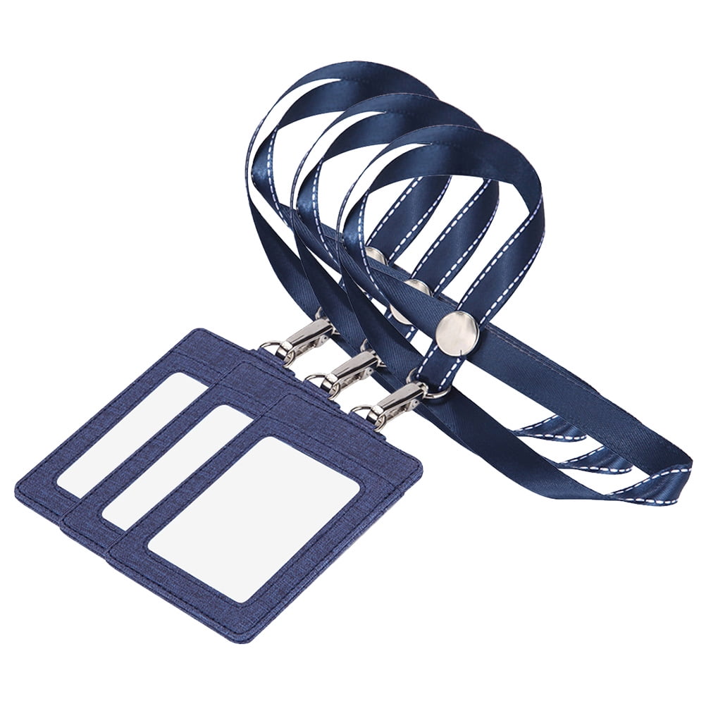 OUNONA 3-Pack PU Badge Holders with Removable Lanyards, ID Card Holders ...