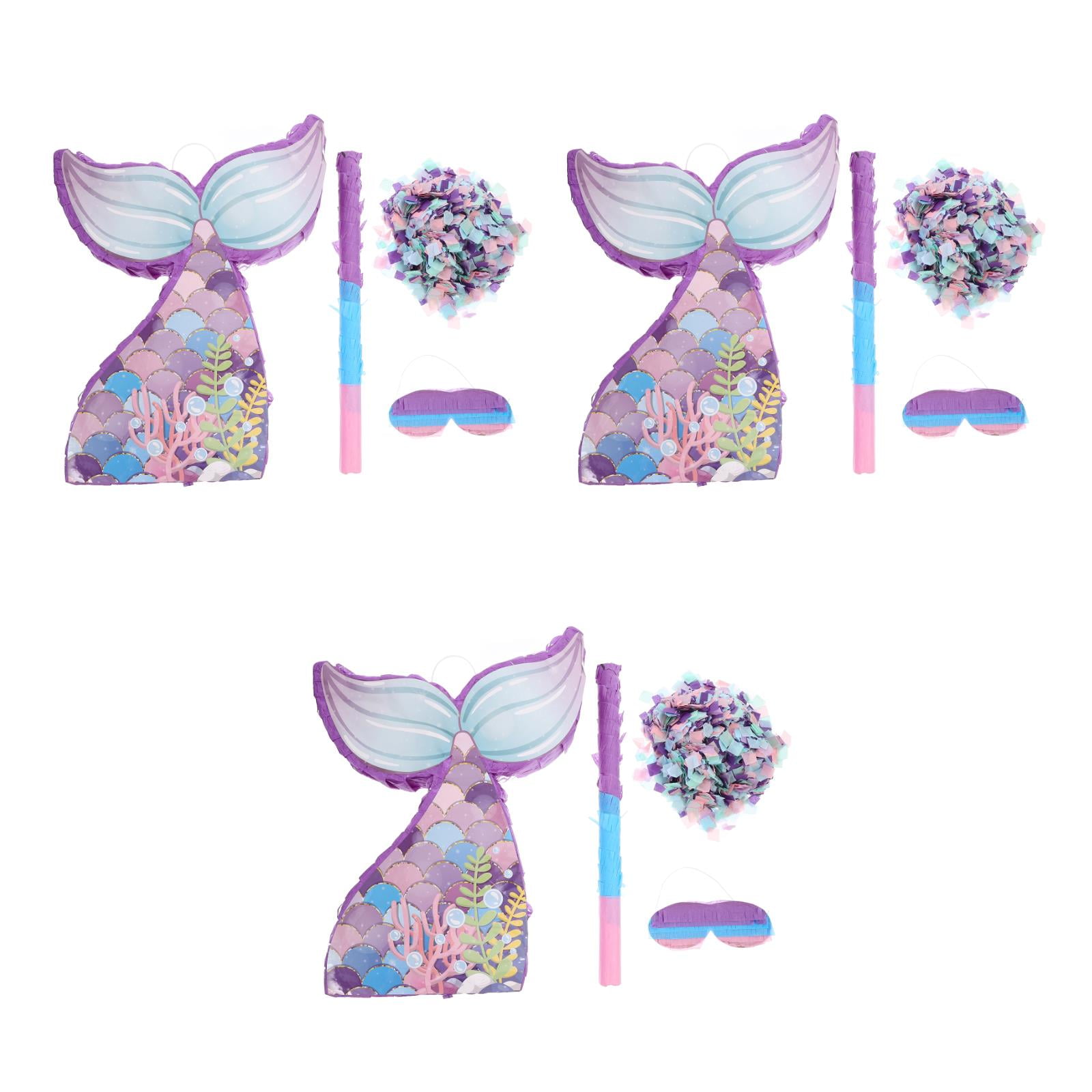OUNONA 3 Sets Mermaid Tail Pinata with Stick Blindfold Mermaid Birthday ...