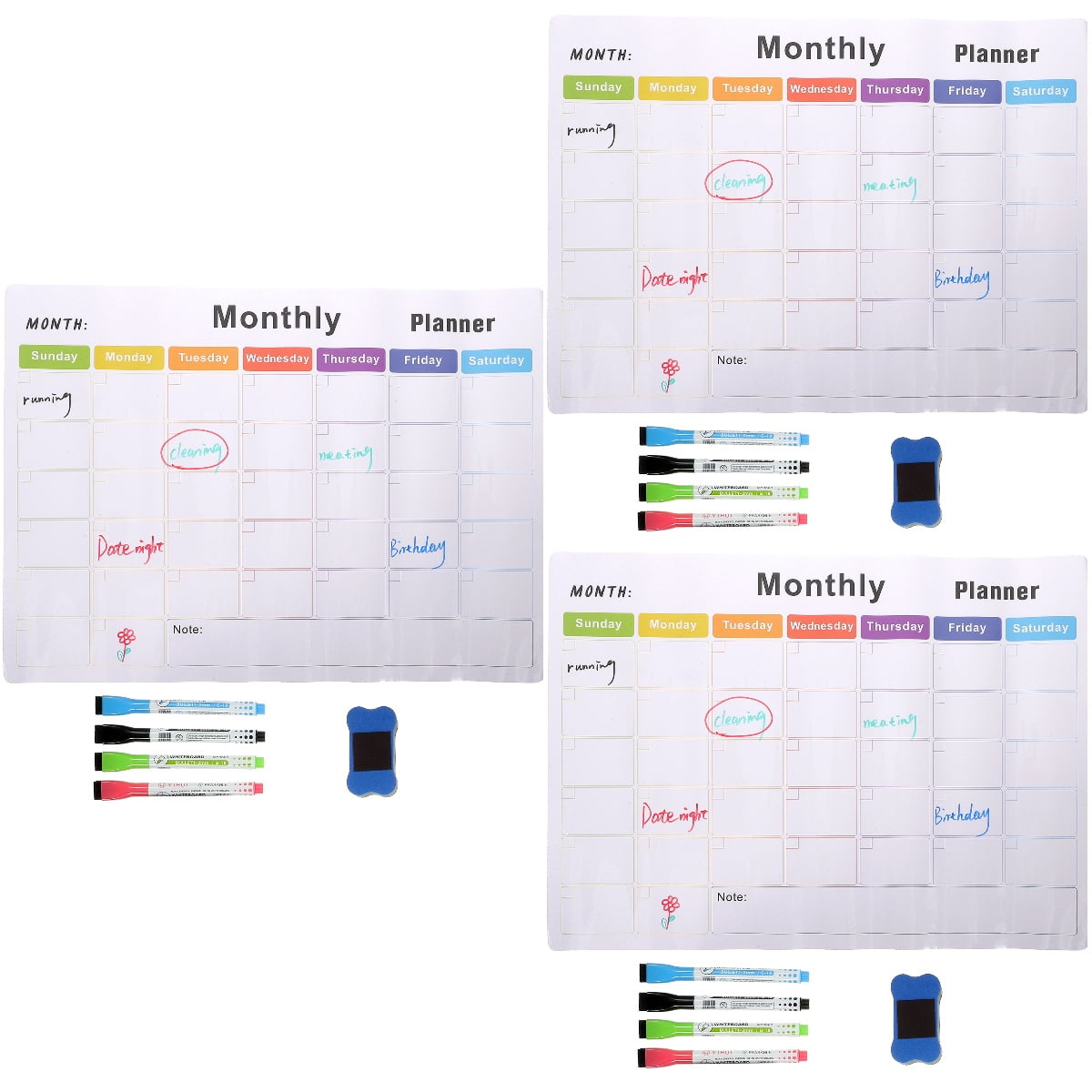 OUNONA 3 Sets of Magnetic Calendar Planner Board Fridge Whiteboard ...