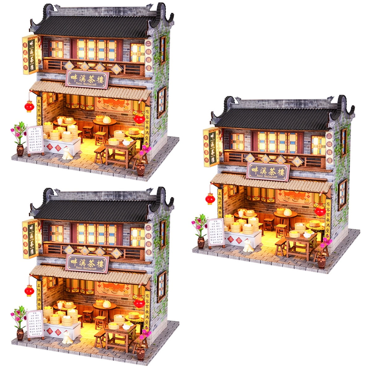 OUNONA 3 pcs Chinese Style House Model DIY House Toy Assemble Model Toy ...