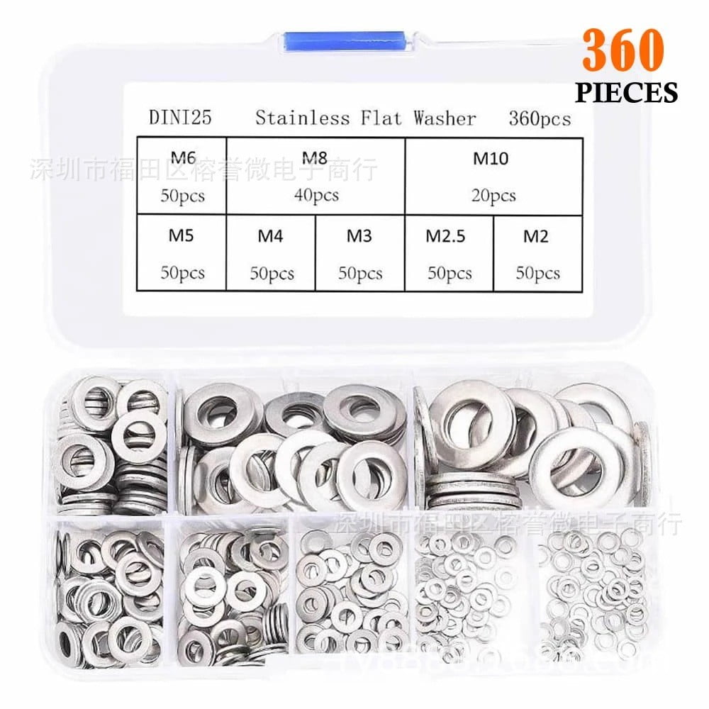 OUNONA 360pcs Assorted Hardware Washer Stainless Steel Screw Washer ...