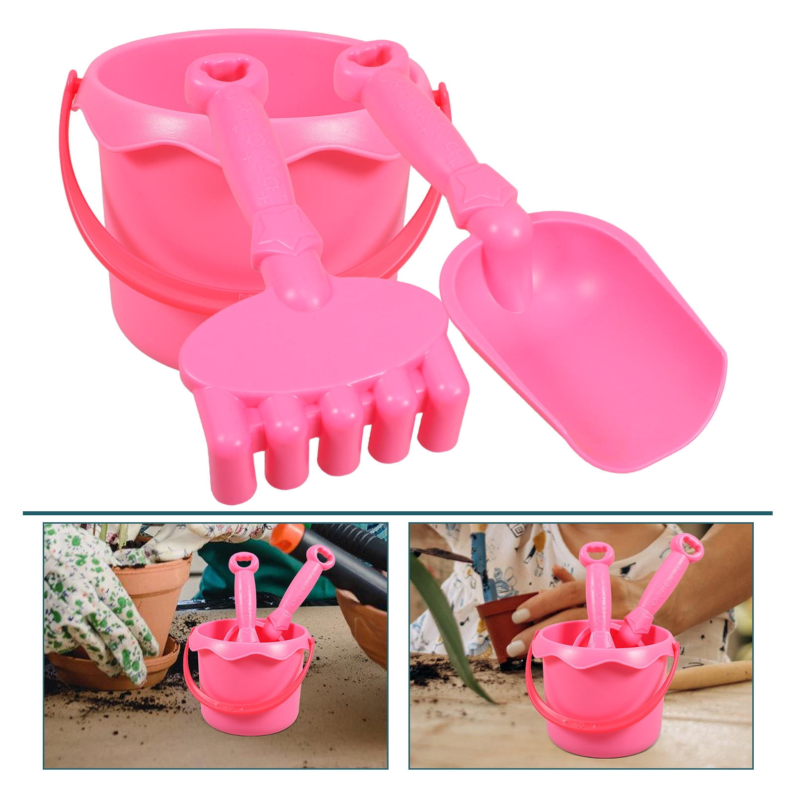 OUNONA 3Pcs Plastic Pails And Buckets For Beach Fun Pink Outdoor ...