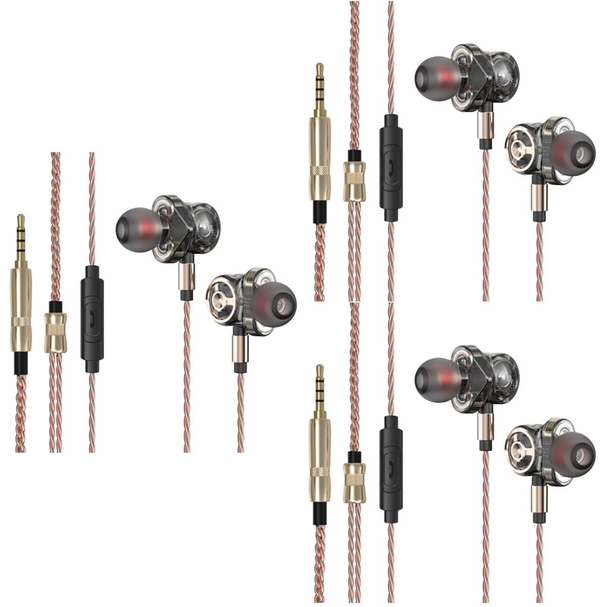 OUNONA 3pcs 6 Driver Unit Earbuds with Mic Wired Earphone Stereo Sports ...