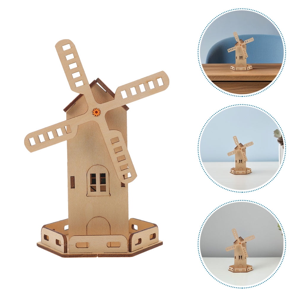 OUNONA 3pcs DIY Solar Windmill Model Kids Wooden House Construction Toy STEM Science Craft Kit ...