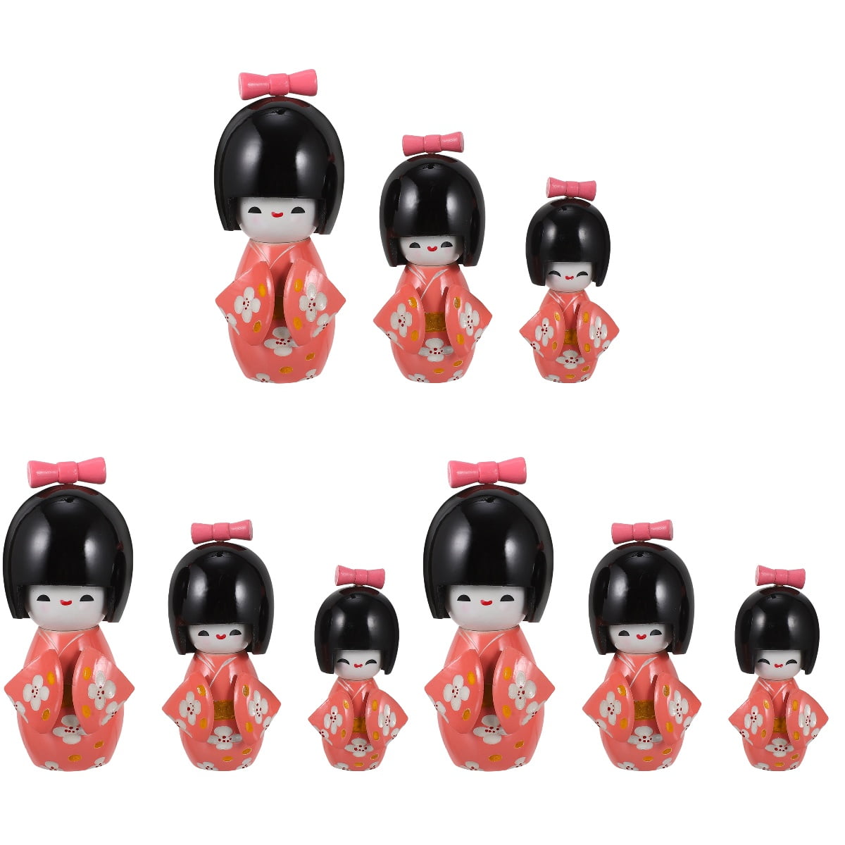 OUNONA 3pcs Japanese Wooden Japanese Kimono Figure Floral Kimono Asian ...