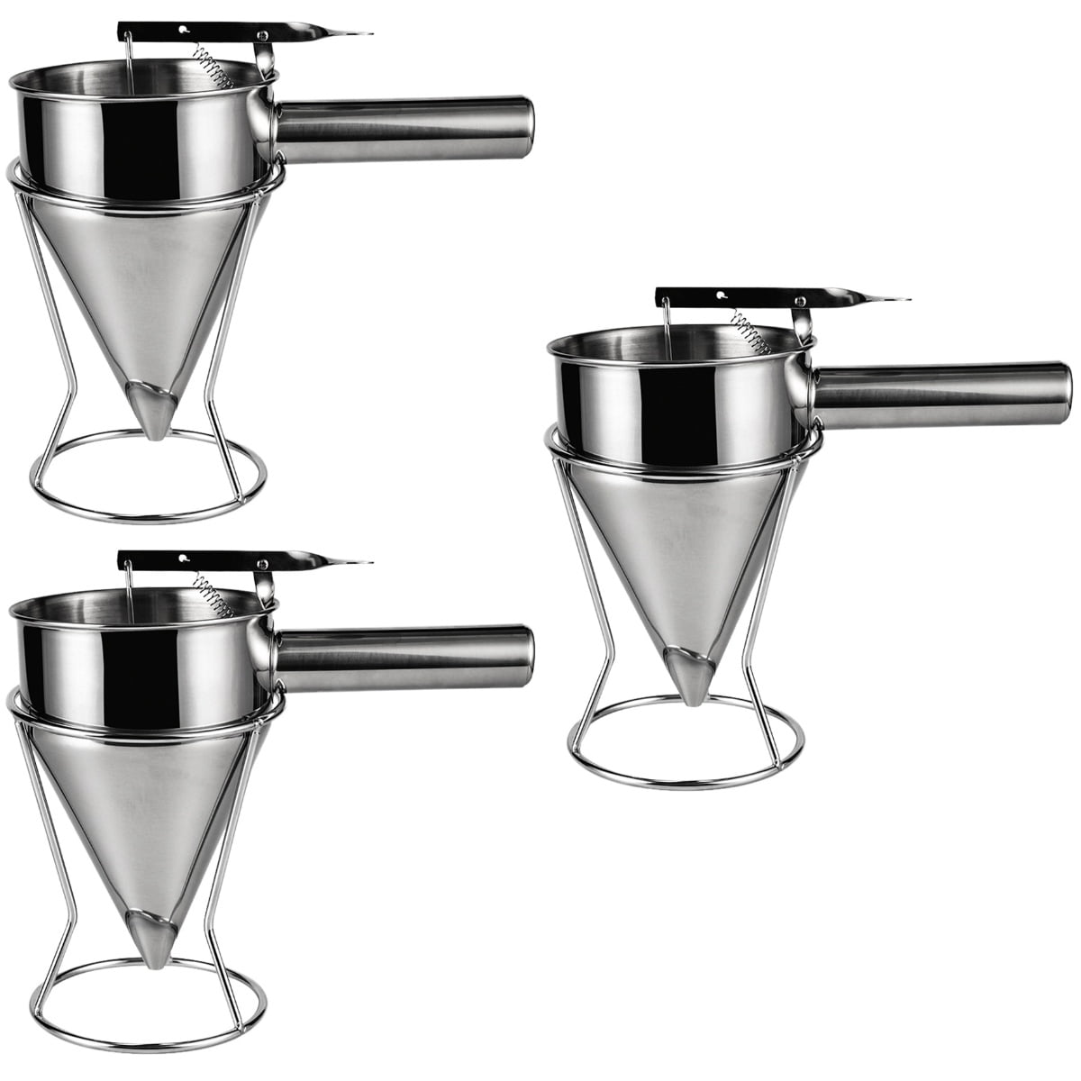 OUNONA 3pcs Stainless Steel Pancake Batter Funnel Dispenser with Stand ...