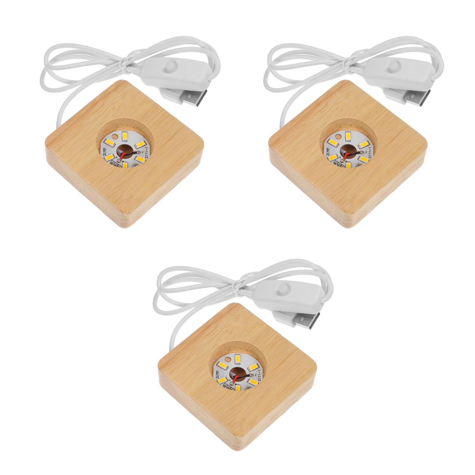 OUNONA 3pcs Wood Display Lighted Base Lighted Wooden Base For Crystal ...