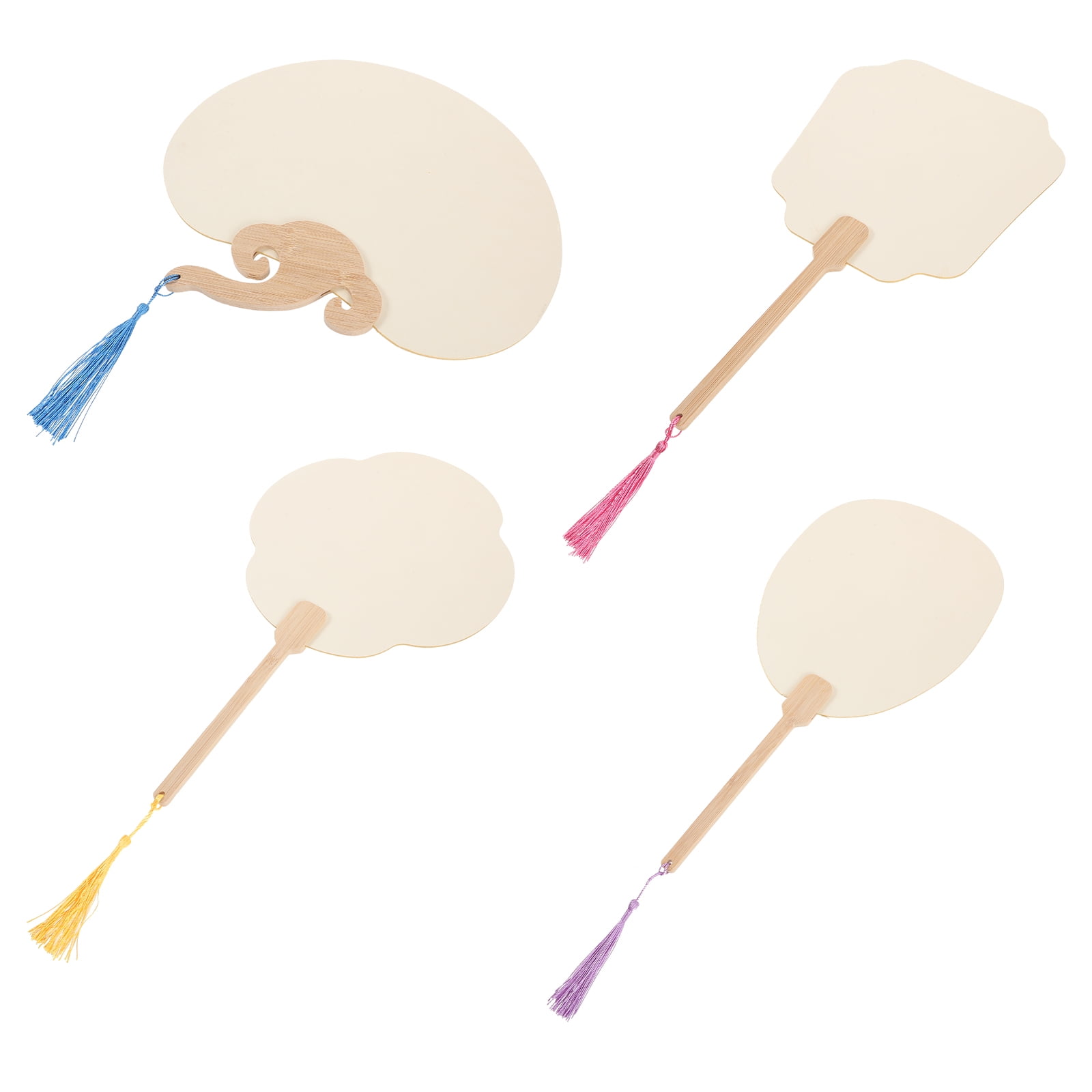 OUNONA 4 Pcs DIY Paper Fan Blank Fan DIY Round Fan Blank Surface Fans ...