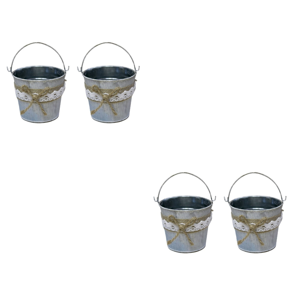 OUNONA 4 Pcs Retro Flower Pot Bucket Planter Gardening Round Flower ...