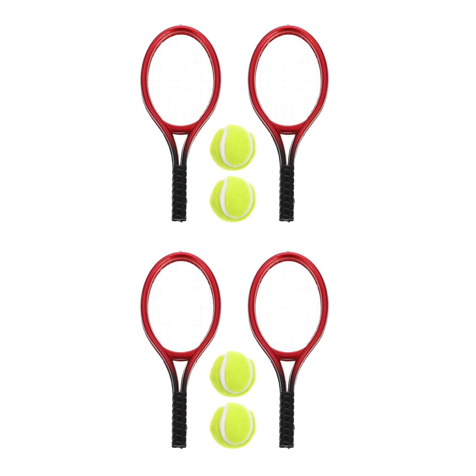 OUNONA 4 Sets Dollhouse Mini Tennis Racket and Ball Set Miniature ...