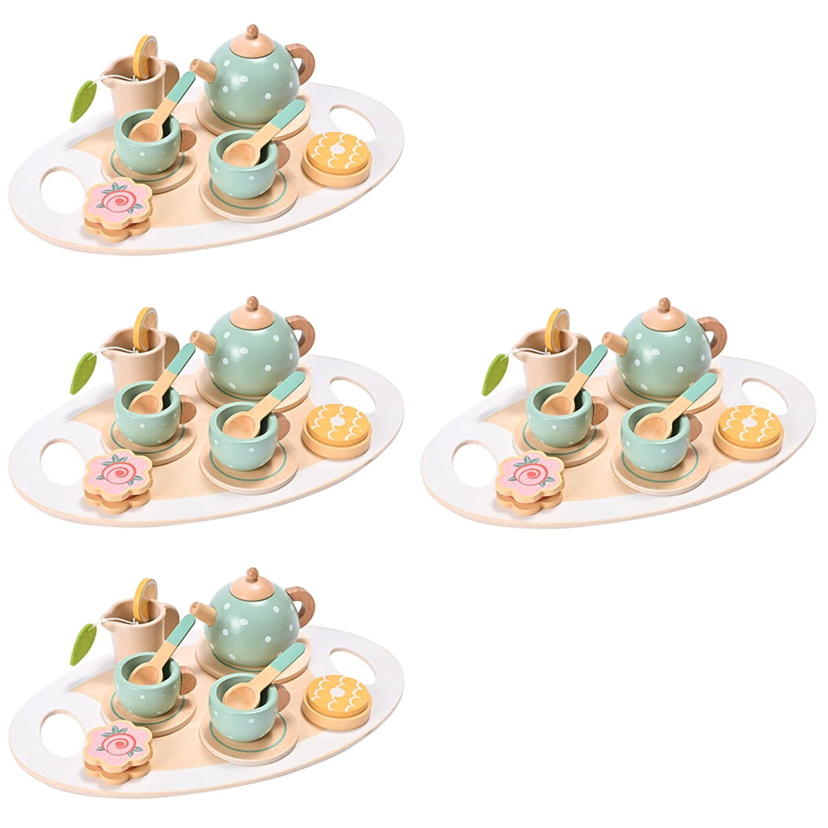 OUNONA 4 Sets Wooden Tea Set Toy Toddler Tea Set Plaything Children Tea ...