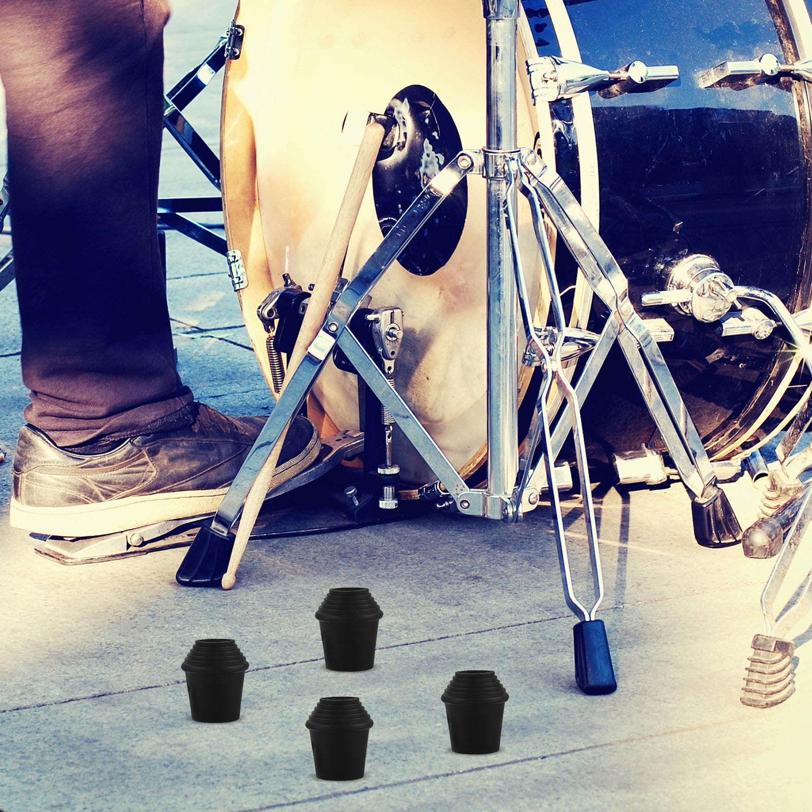 OUNONA 4 pcs Bass Drum Threaded Rubber Feet with Locking Nuts Universal ...