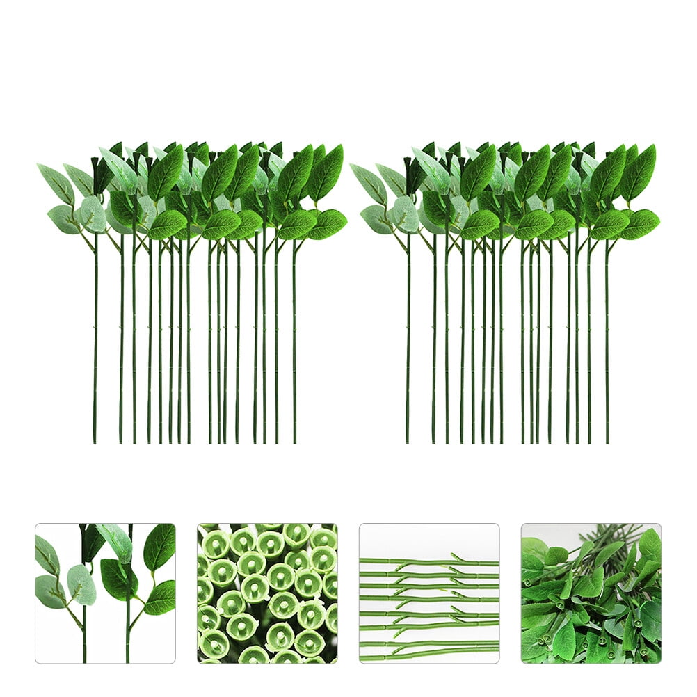OUNONA 40 Pcs Rose Flower Stem Single Branch Rose Stem Plastic Rose ...