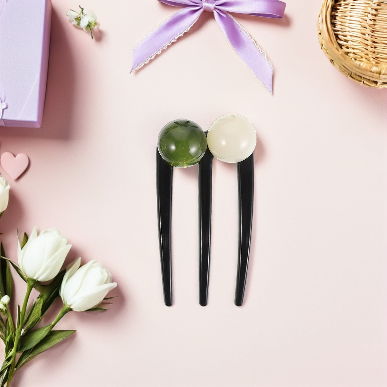 OUNONA 4Pcs Bun Maker Tool Green Three Tines Hair Comb with Vintage ...