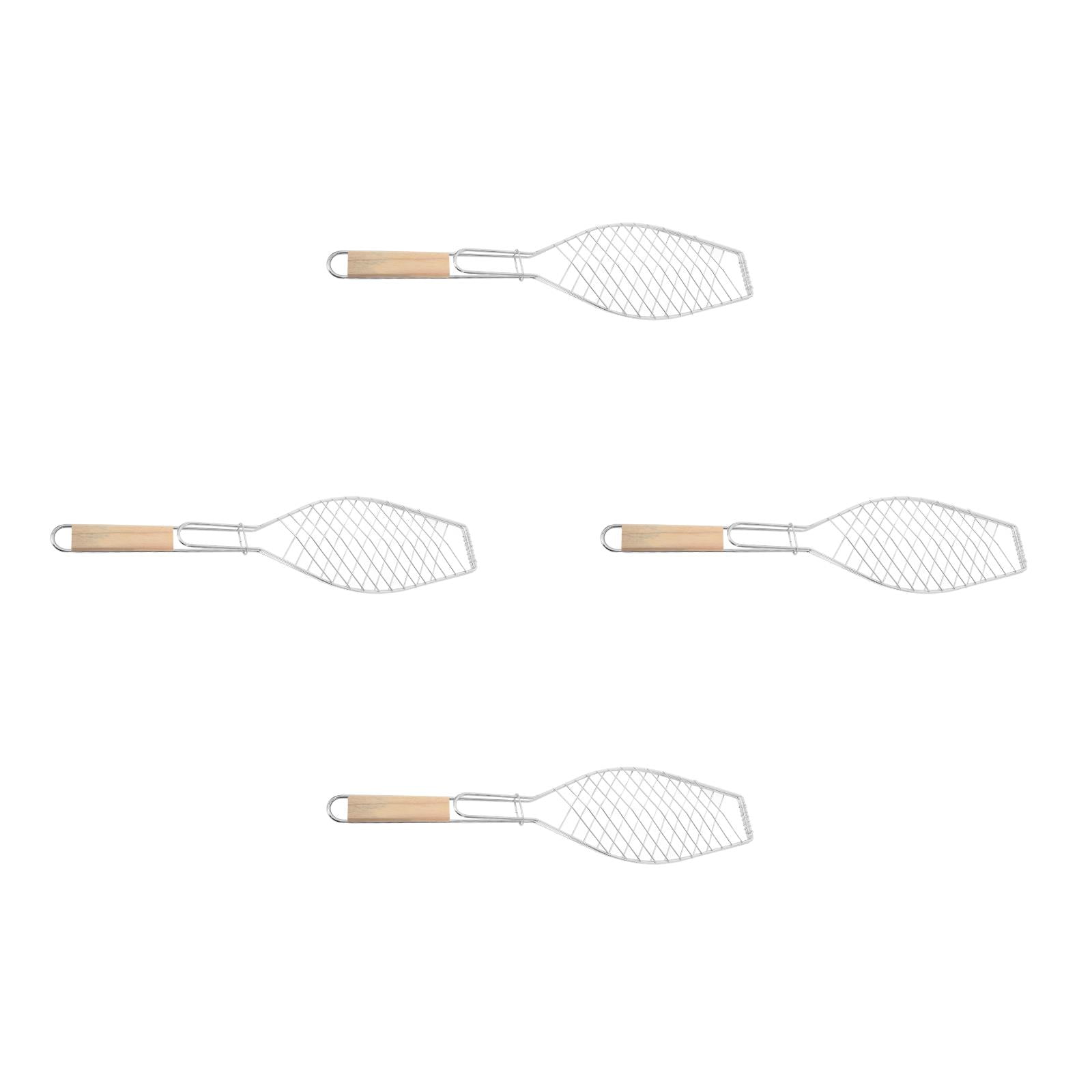 OUNONA 4pcs Fish Grill Basket Metal Fish Basket With Wood Handle ...
