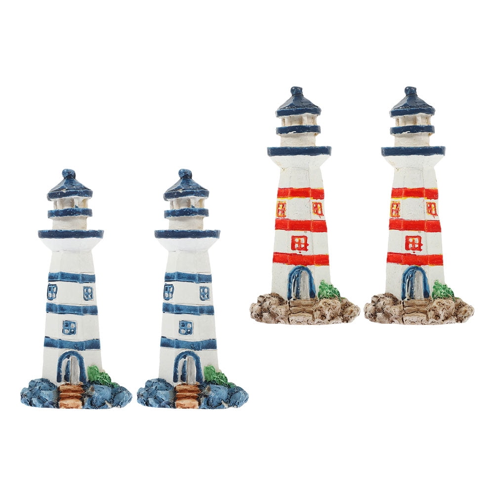 OUNONA 4pcs Miniature Lighthouse Statues For Ocean Theme Party Resin ...