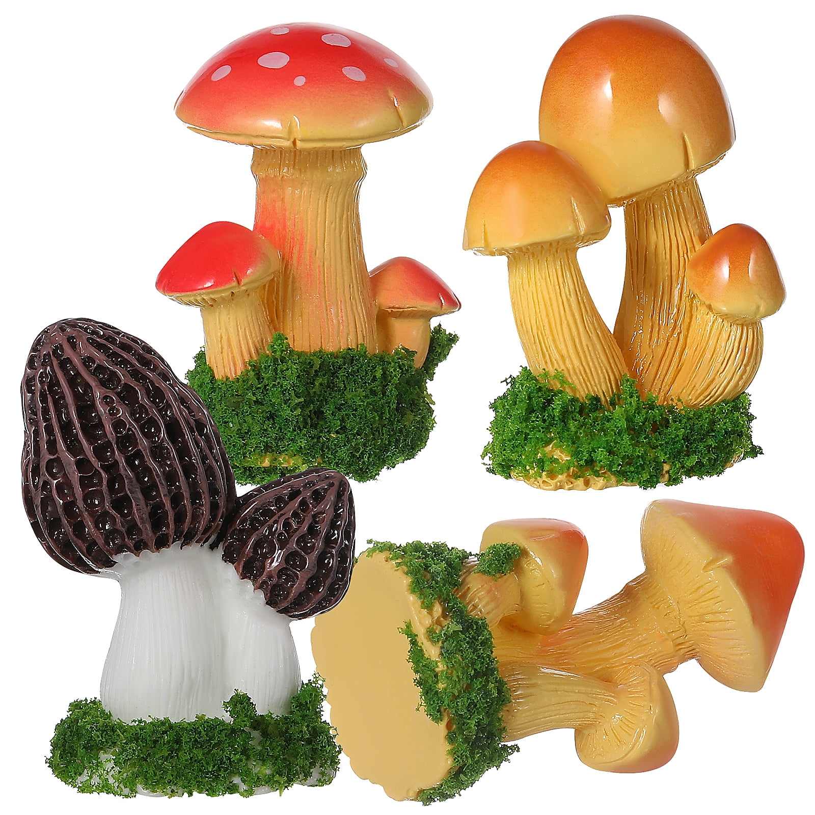 OUNONA 4pcs Miniature Mushrooms Resin Mushroom Figurines Outdoor Garden ...
