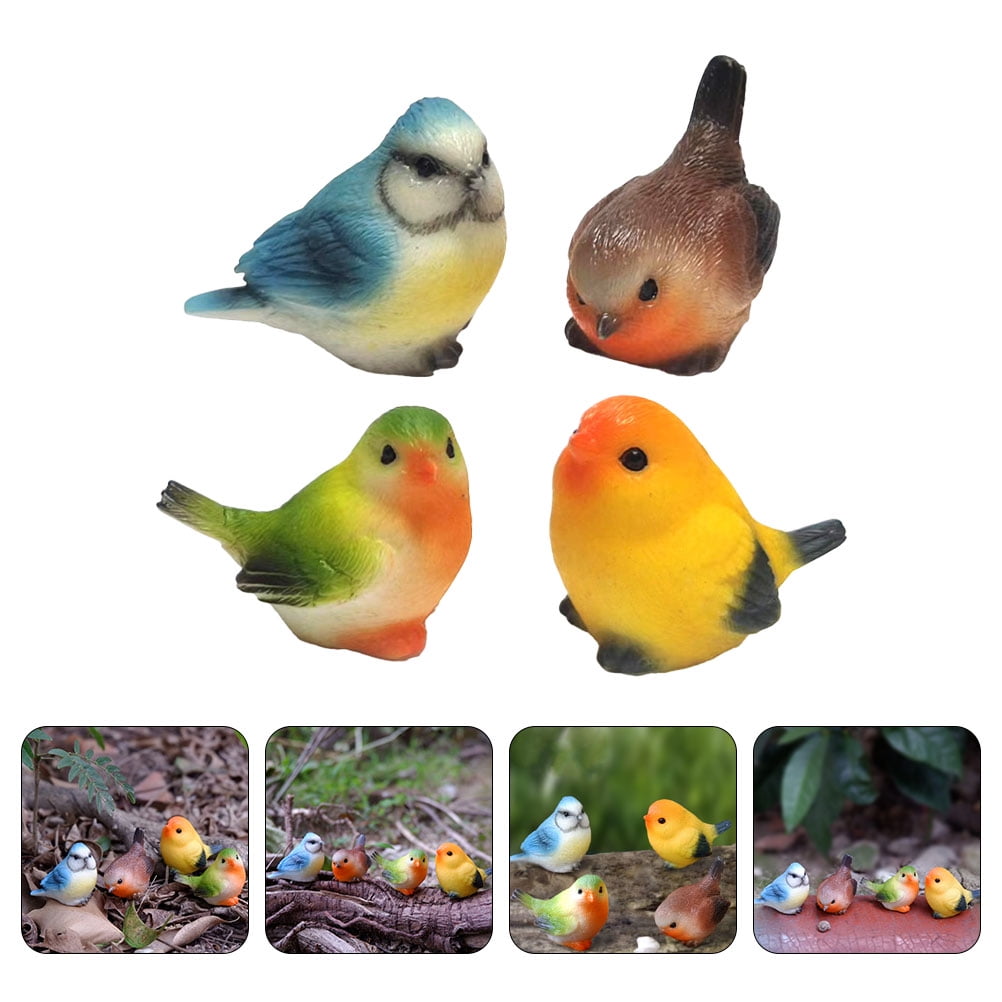 OUNONA 4pcs Miniature Resin Bird Statues Tiny Birds Statues Resin Birds ...