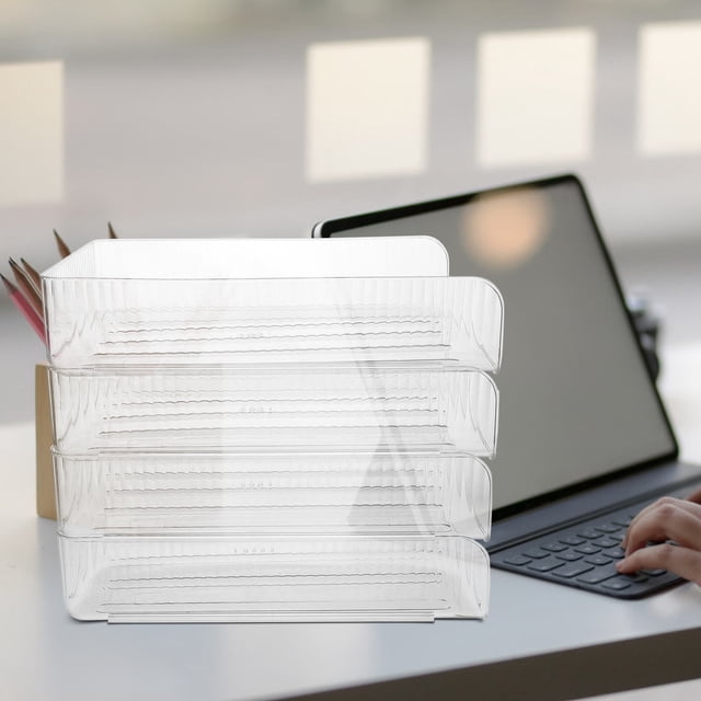 OUNONA 4pcs Plastic Desk Organizer Clear Paper Documents Tray Desktop ...