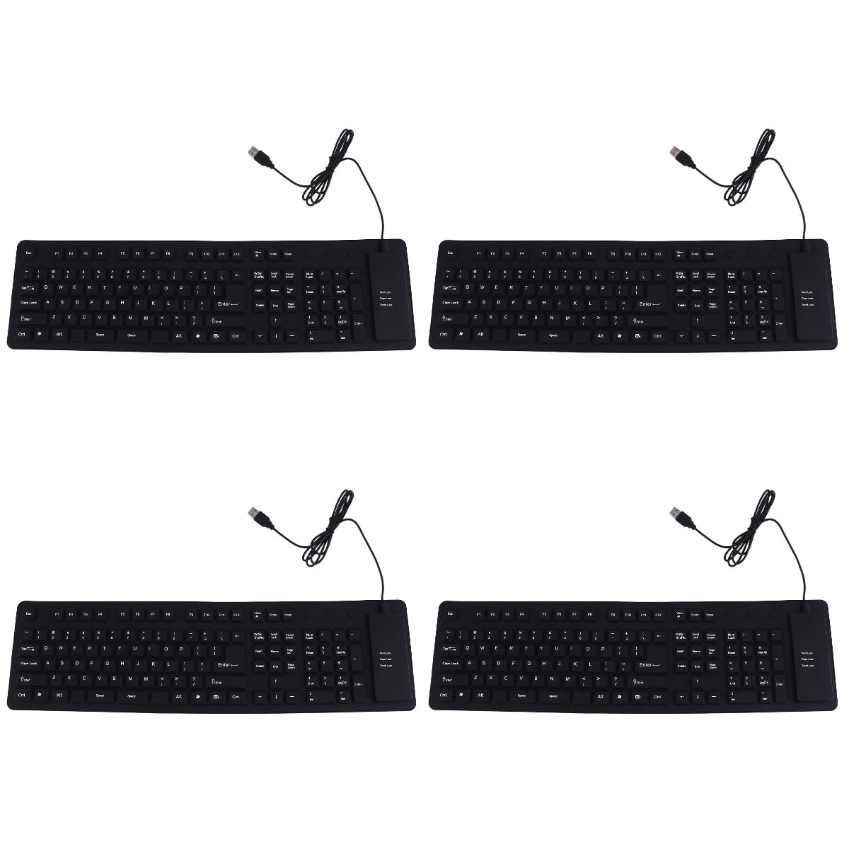 OUNONA 4pcs Roll Up Keyboard Computer Waterproof 109 Keys Silent USB ...