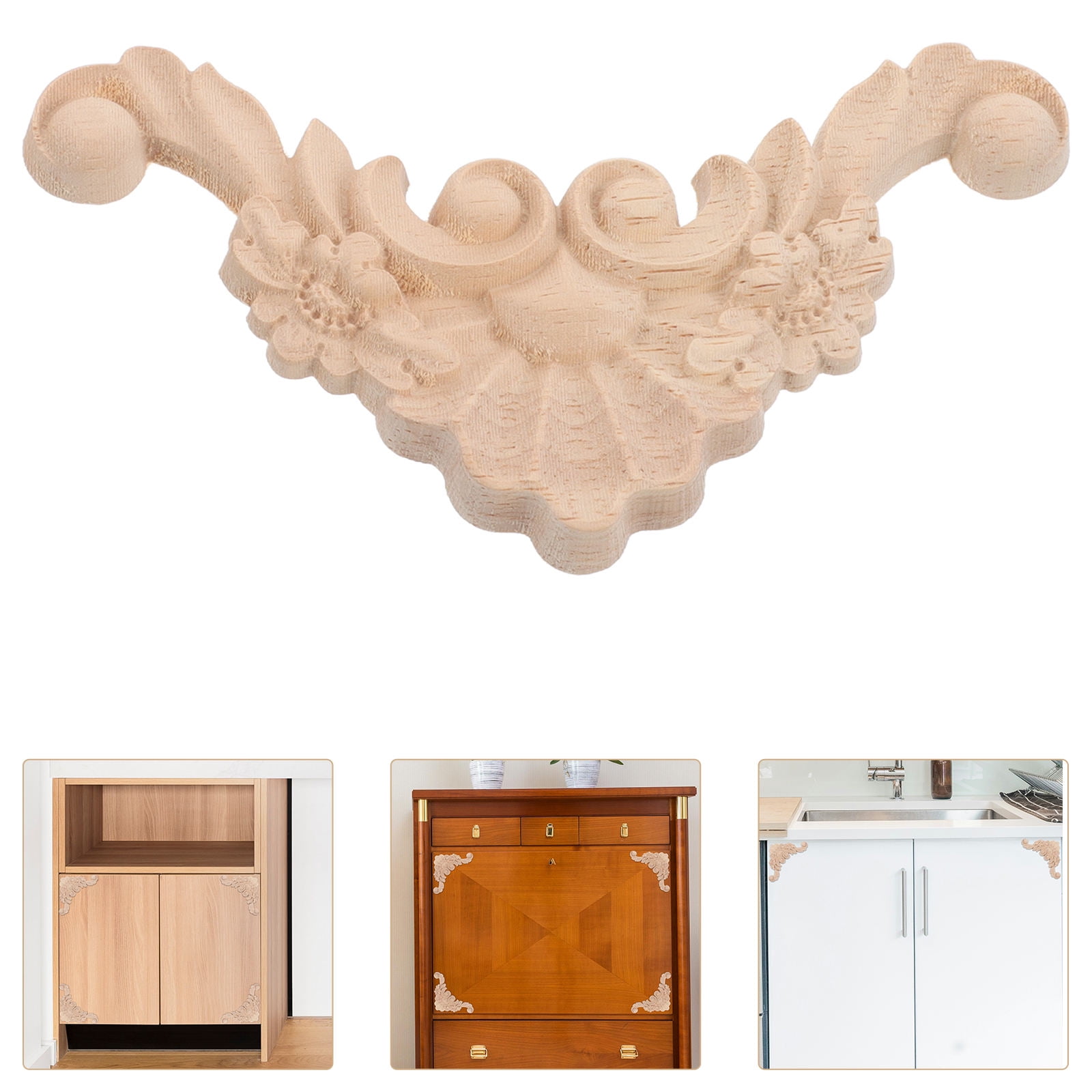 OUNONA 4pcs Wood Carved Appliques Onlays for Furniture Wooden Corner ...