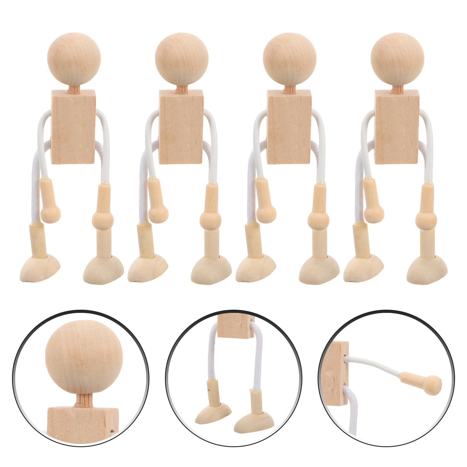 OUNONA 4pcs Wood Peg Dolls Movable Leg Arm Unfinished Wooden Family ...