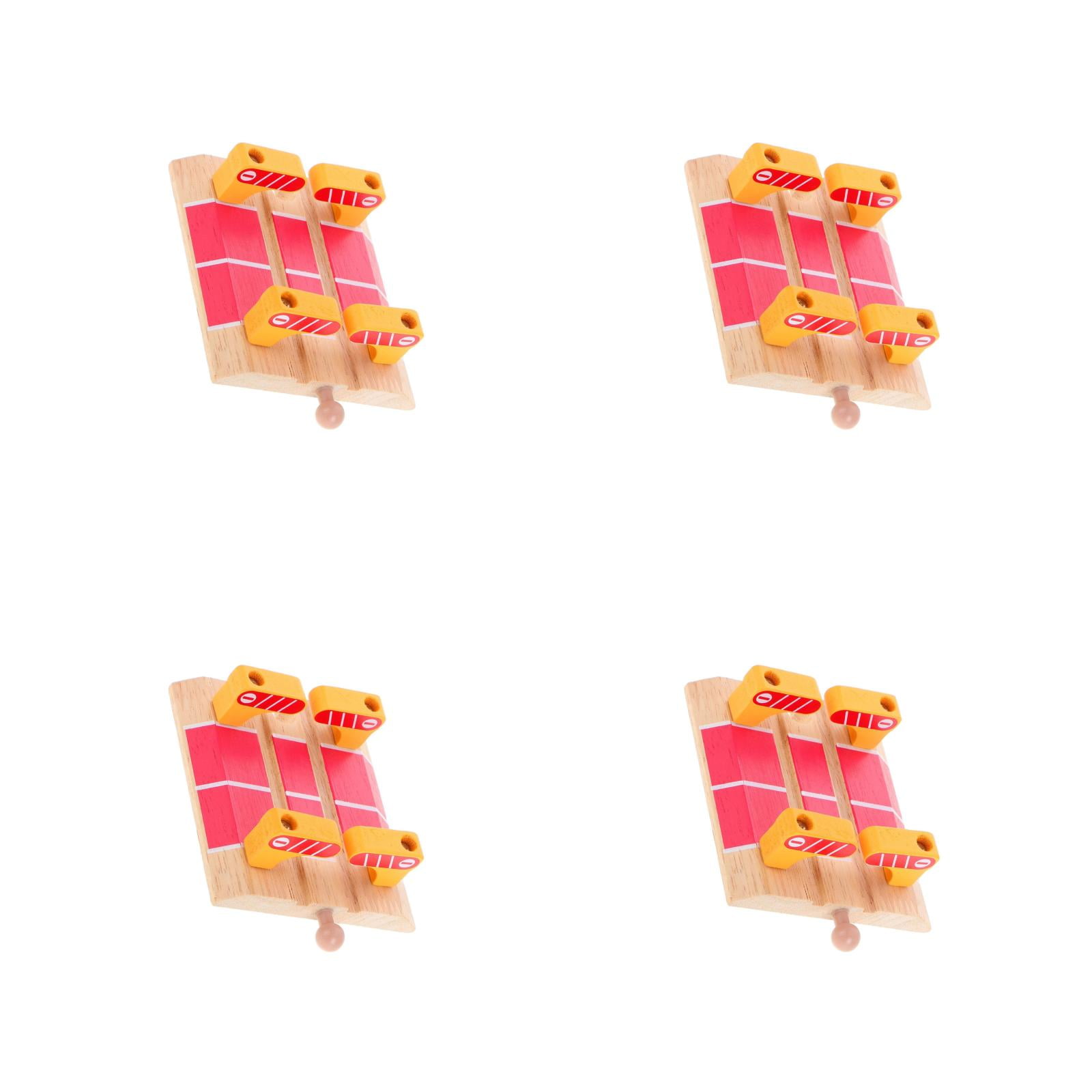 OUNONA 4pcs Wooden Train Track Barricade Station Model Children Wood Train Building Scene Layout ...