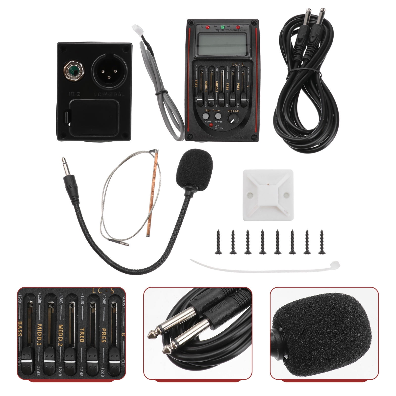 OUNONA 5 Band Acoustic Guitar Preamp EQ Equalizer Guitar Preamplifier ...