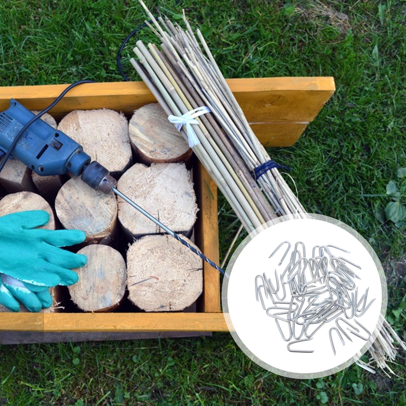 OUNONA U Shaped Pegs Fencing Staples Silver 50Pcs - Walmart.com