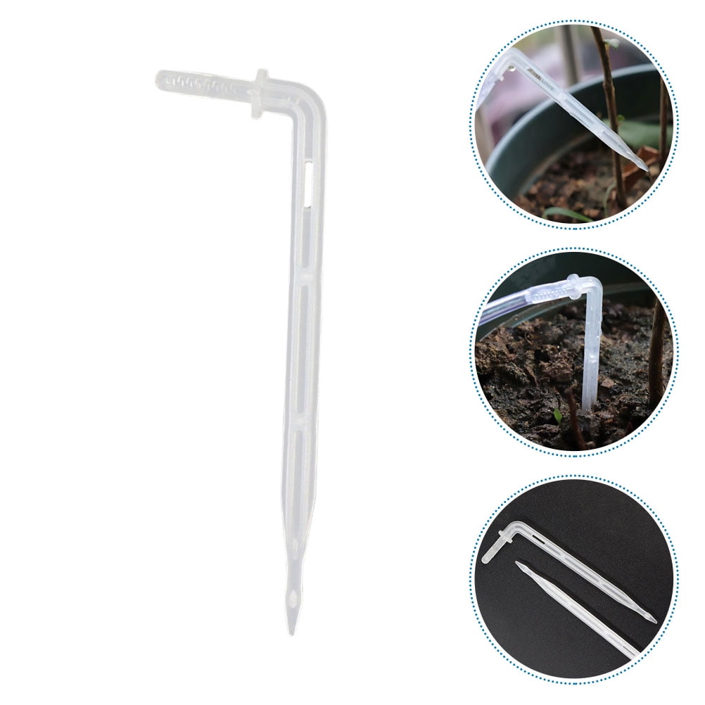 OUNONA 50pcs Angled Drip Emitter Stakes 1/4" Clear Plastic Irrigation ...