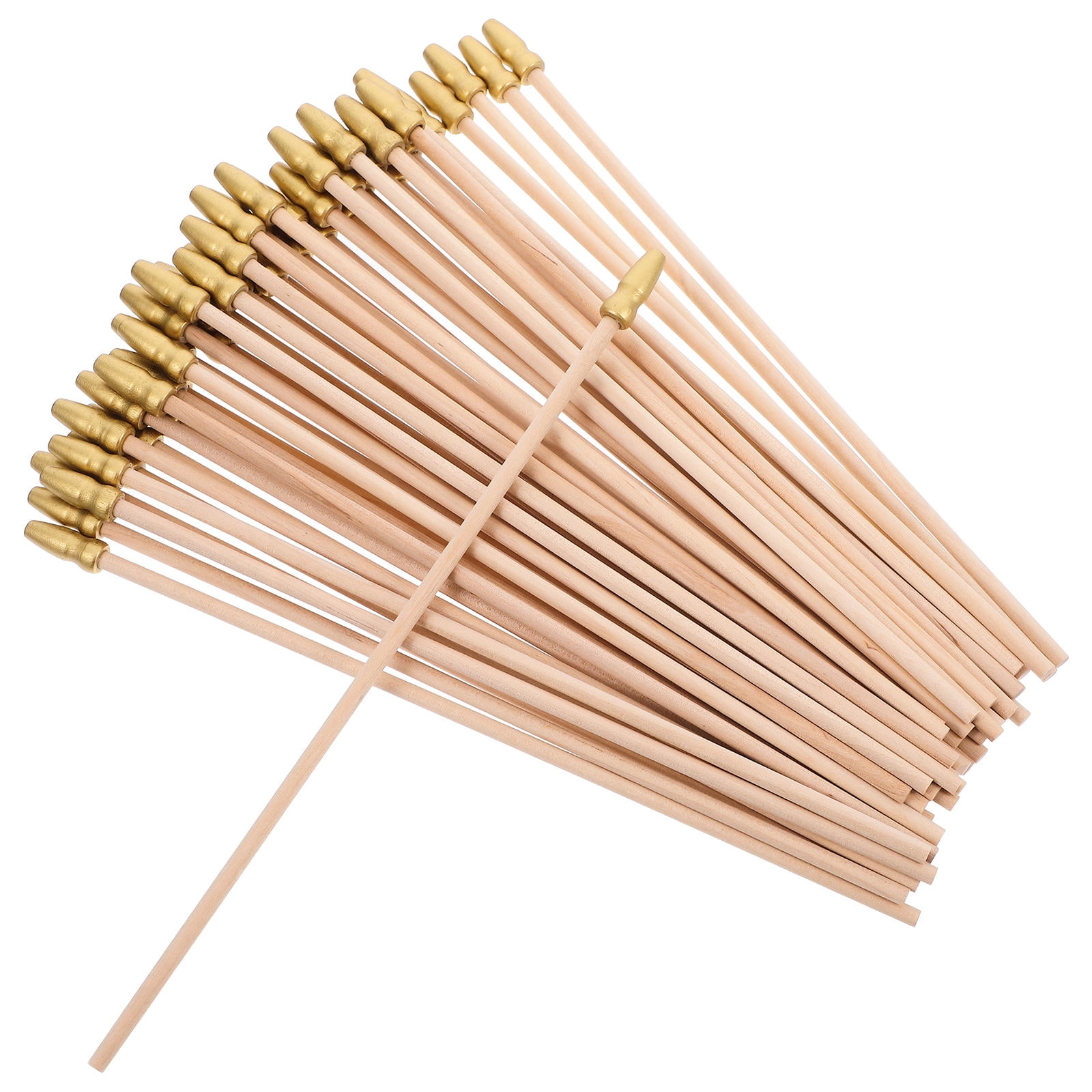 OUNONA Handmade Mini Wooden Flag Rods with Gold Caps for Decor Beige ...