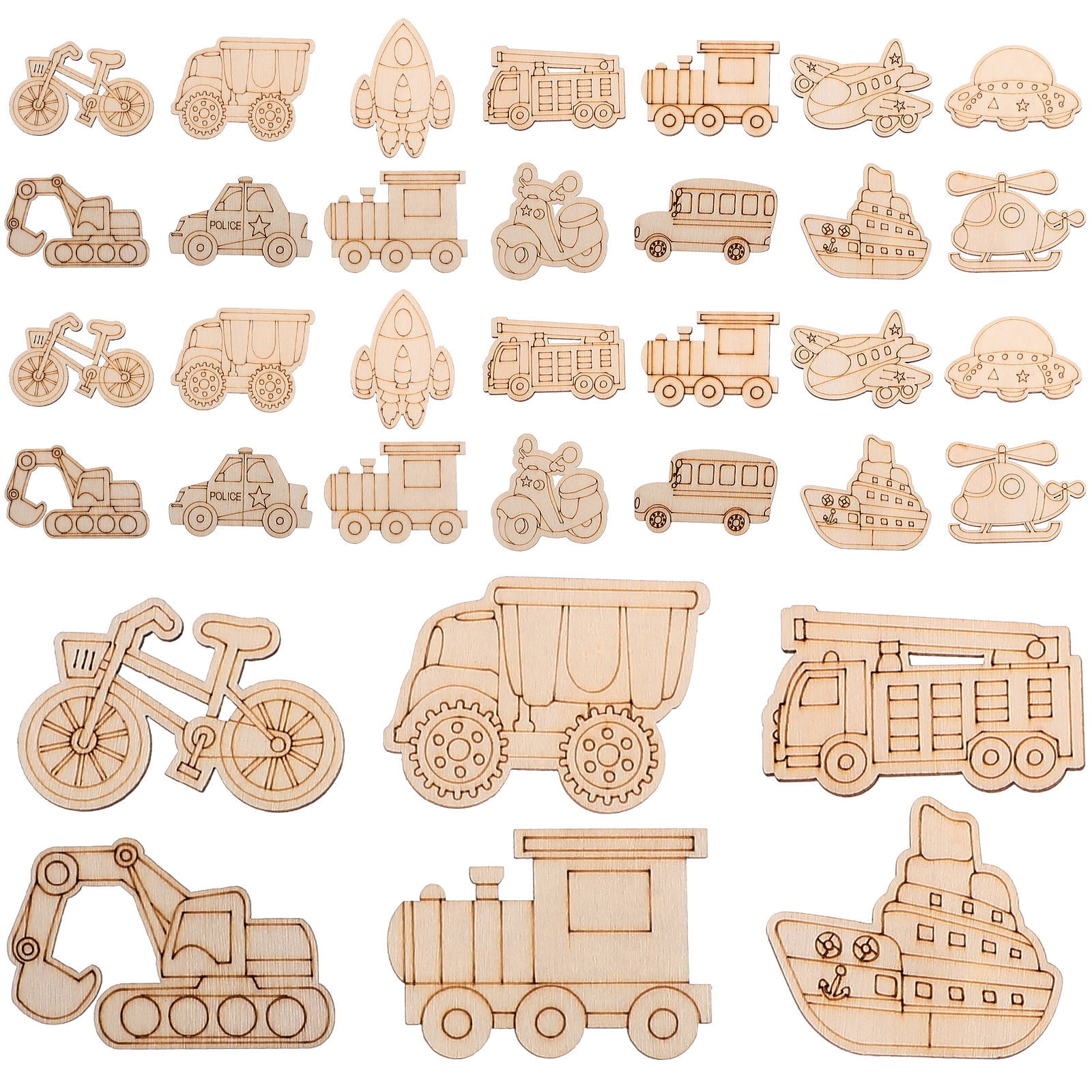 OUNONA 50pcs Wooden Vehicle Crafts Unique Vehicle Cutouts Diy Craft ...