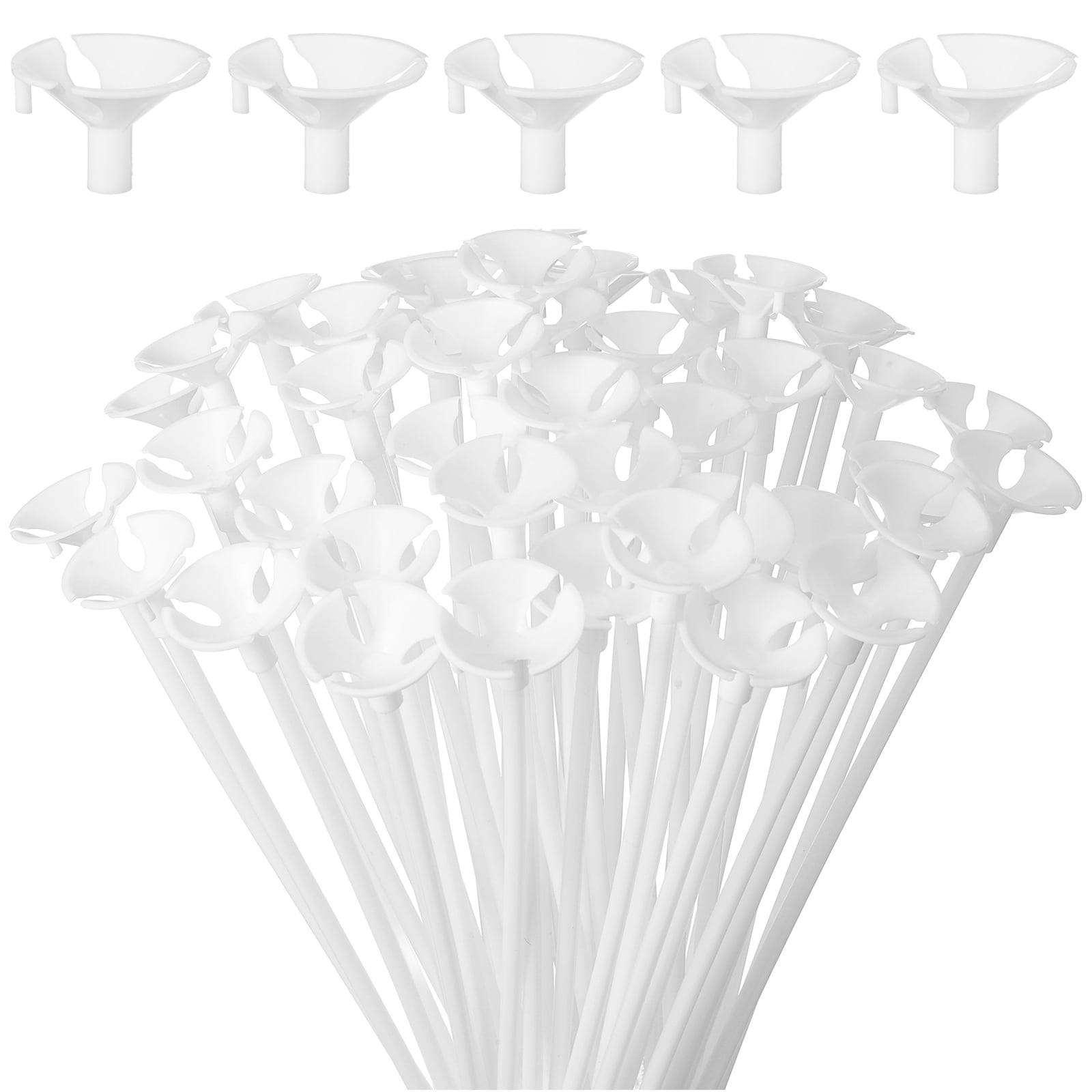 OUNONA 50pcs balloon sticks White Balloon with Cups Balloon Holder ...