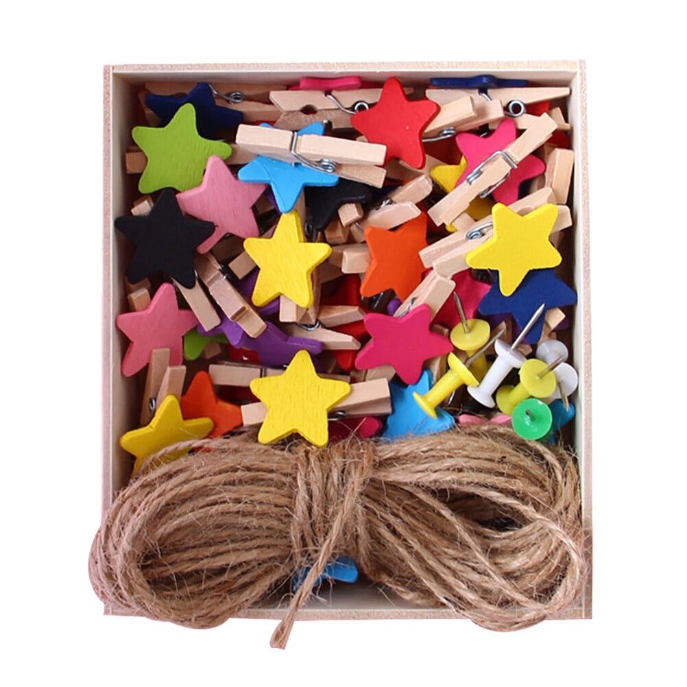 OUNONA Mini Wooden Clips with Rope for Home Decor and Photo Notes ...