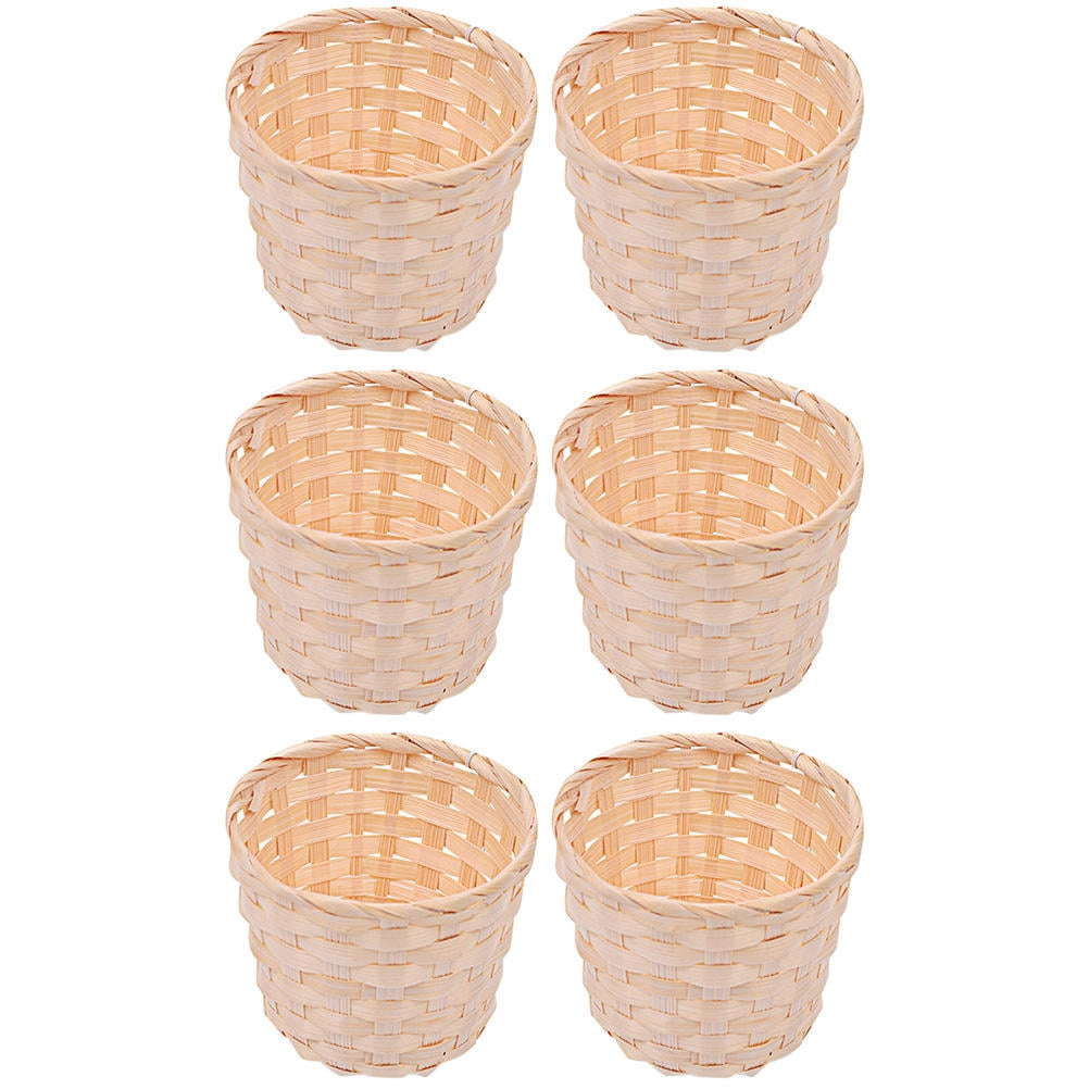OUNONA 6 Pcs Bamboo Basket Woven Stand Miniature Flower Pot Toy Beige ...