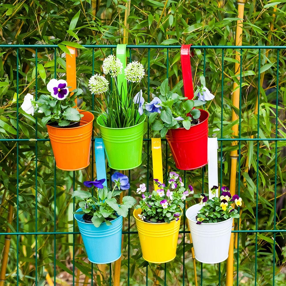OUNONA 6 Pcs Hanging Planter Iron Flower Bucket Window Decoration ...