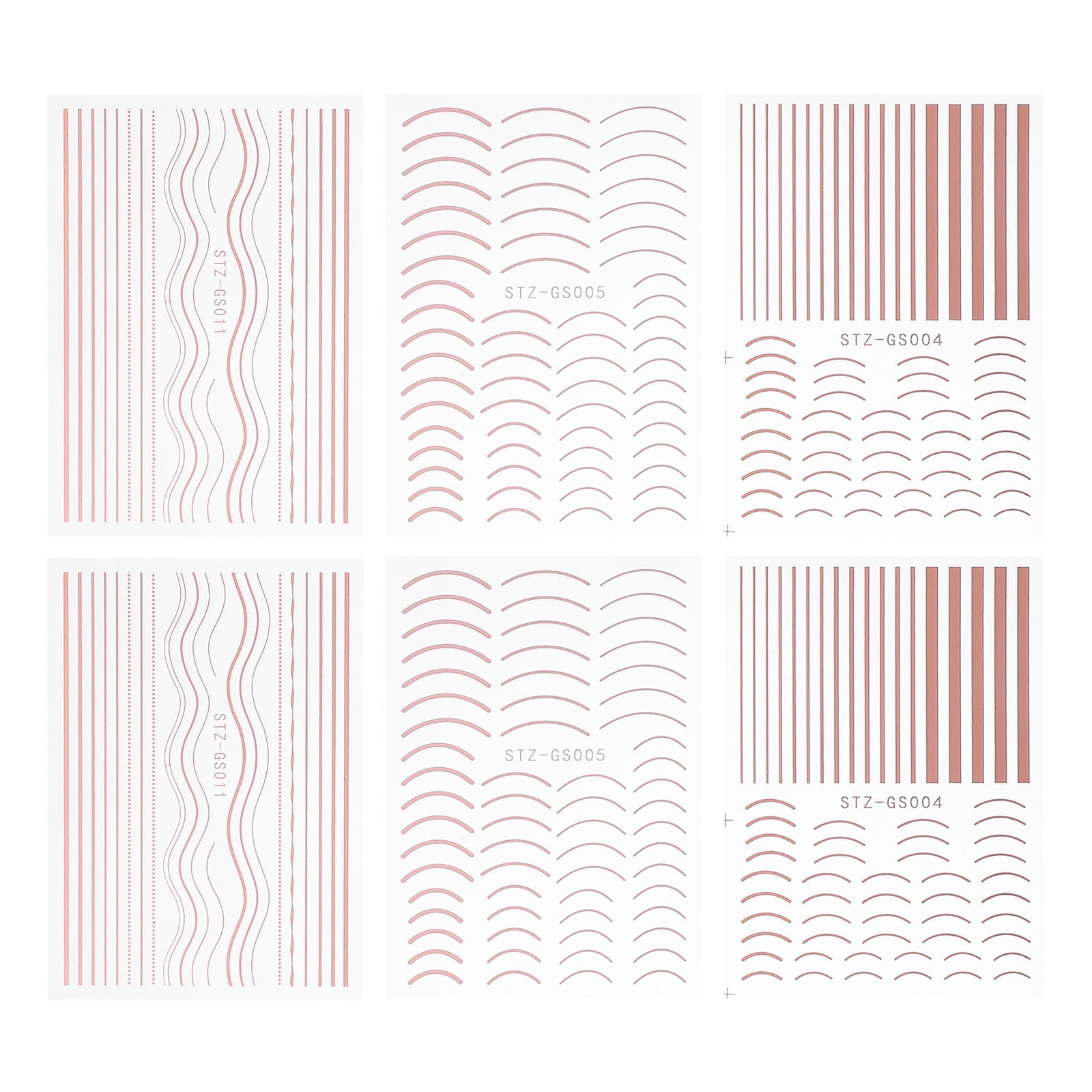 OUNONA 6 Sheets Line Nail Art Decals Metal Curve Stripe Lines Design ...