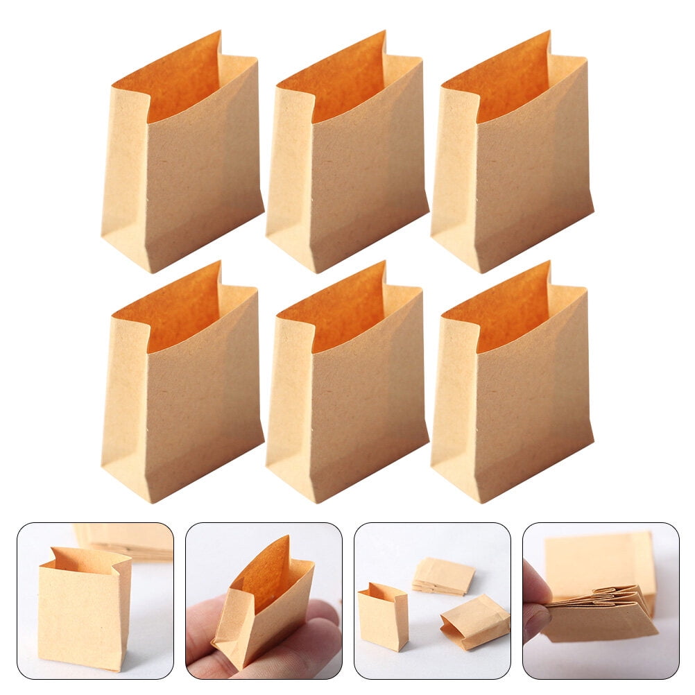 OUNONA 6pcs Khaki Dolly House Mini Paper Bags for Decor Premium Paper ...