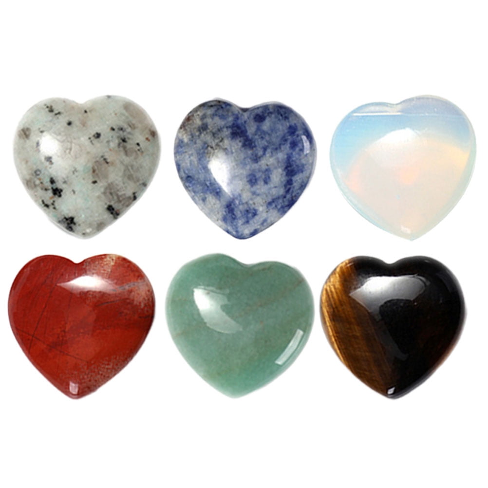 OUNONA 6pcs Natural Heart Crystals Polished Heart Shaped Gemstones DIY ...