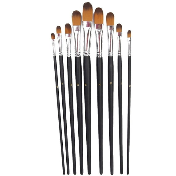 OUNONA 9Piece Flat Brush Set for Oil Painting Made of Wood and Nylon Ideal for Artists Black ...