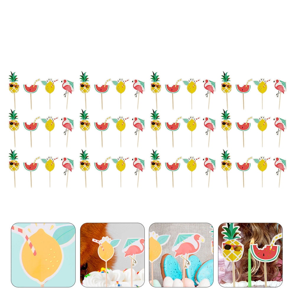OUNONA Adorable Summer Cake Toppers with Natural Bamboo Sticks for ...
