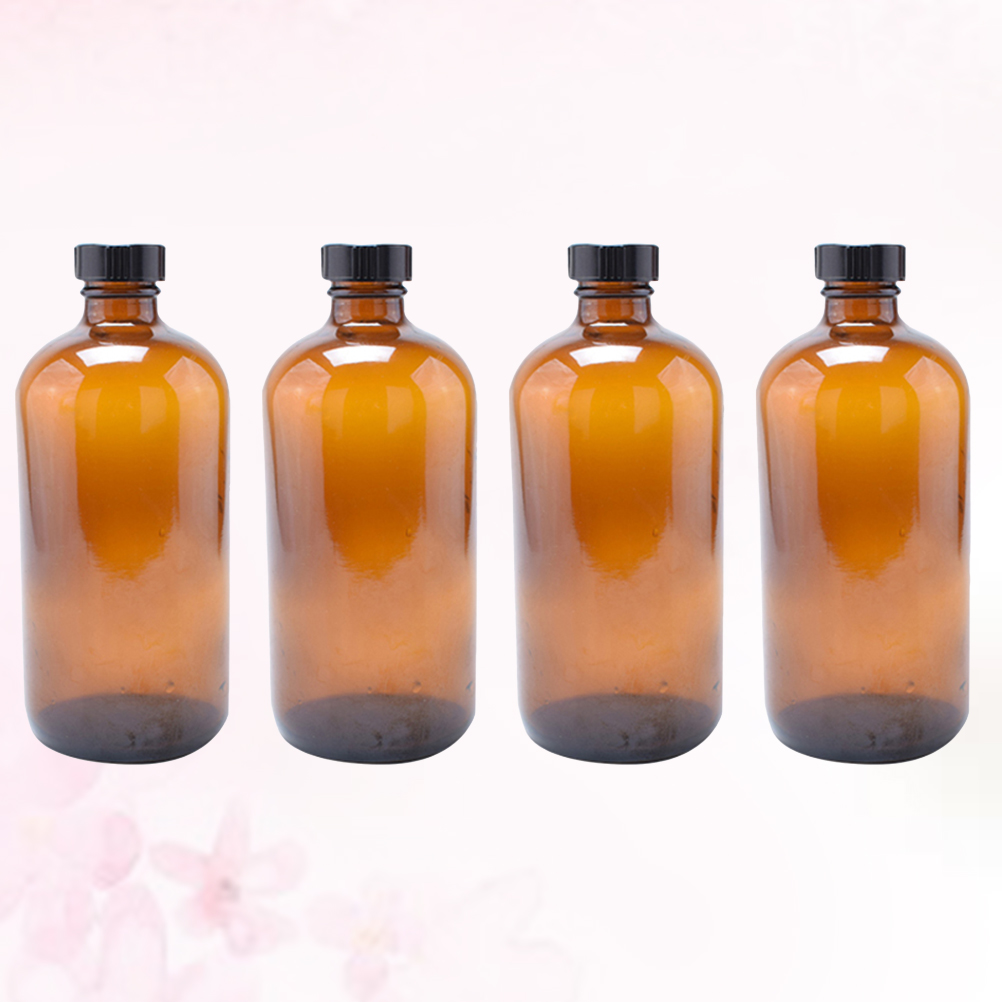 OUNONA Amber Glass Bottles- Refillable Brown Glass Bottle- Boston Round Glass Bottle with Black ...