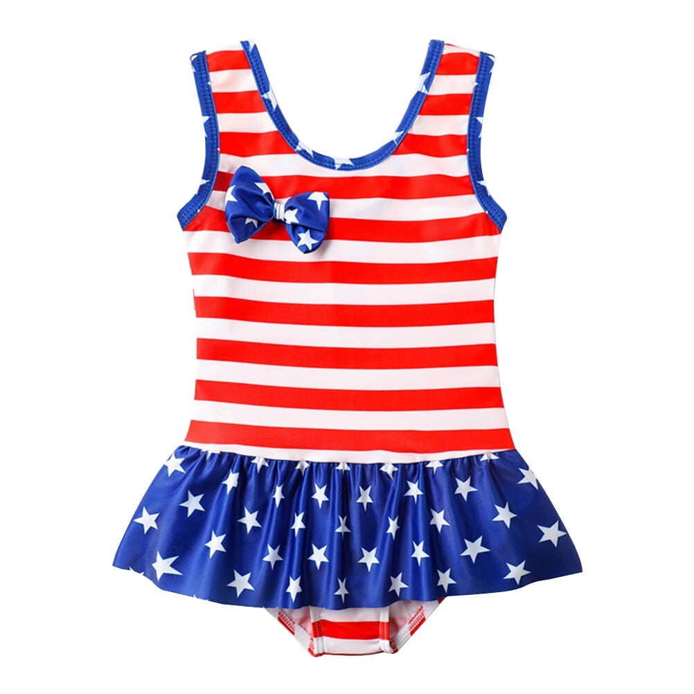 OUNONA America Flag Swimsuit Flouncing Lace Swimwear Baby Girl One ...