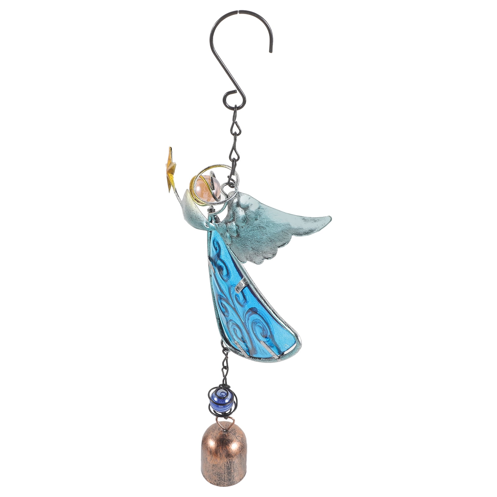 OUNONA Angel Wind Chime with Blue Glass and Iron Craftsmanship for ...