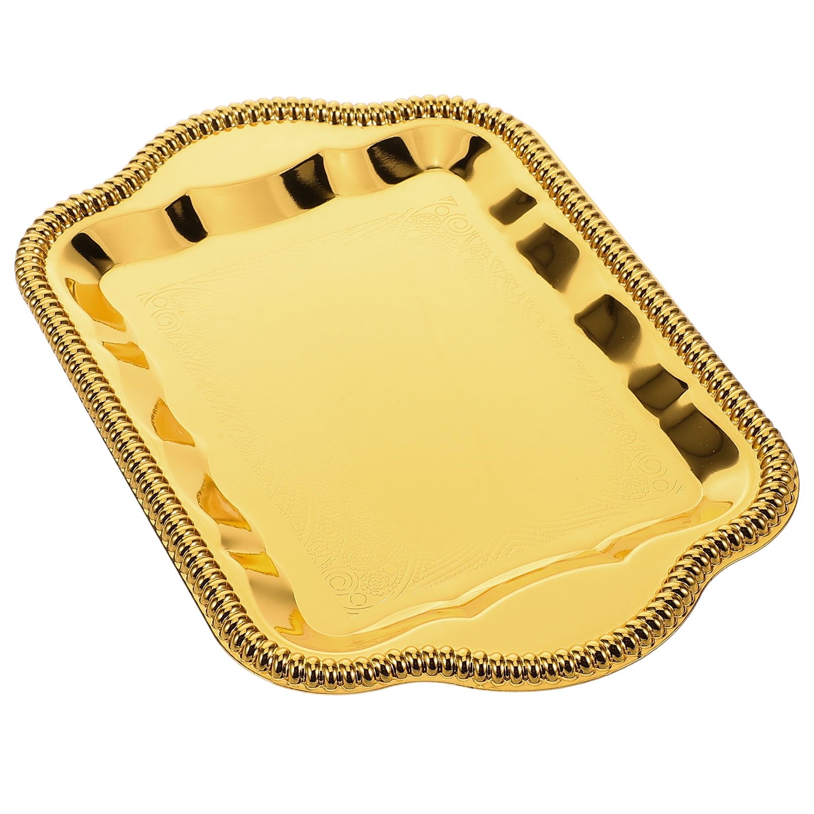 OUNONA Antique golden Plated Serving Tray Rectangular Floral Engraved ...
